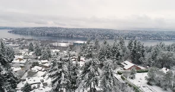 Newcastle Renton Washington Snow Covered Landscape Aerial View, Stock ...