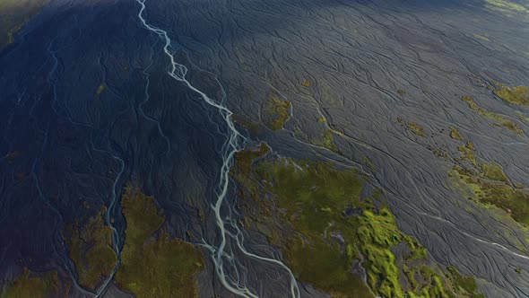 Drone Over Landscape With Dry Riverbed Of Braided River, Stock Footage