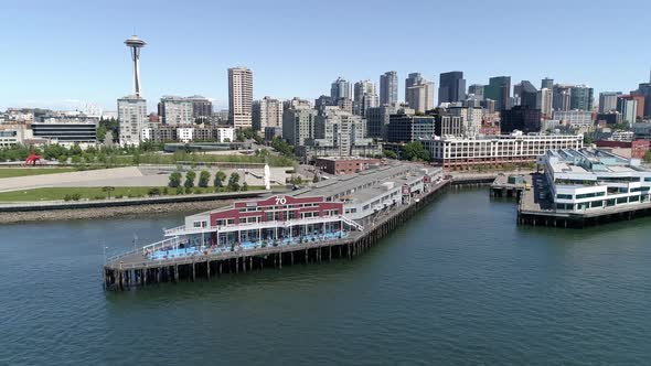 Downtown Seattle Buildings And Waterfront Pier 70 On Sunny Day With ...
