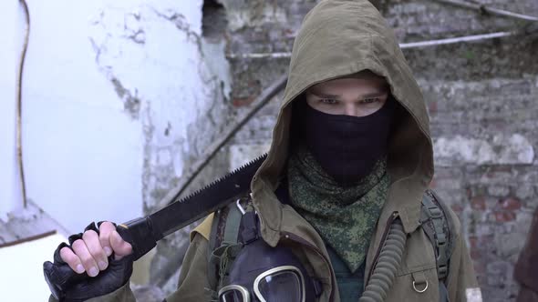 Portrait of a Stalker Soldier in a Mask and Hood, Stock Footage | VideoHive