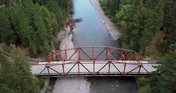 Aerial view of a red truss bridge, Stock Footage | VideoHive