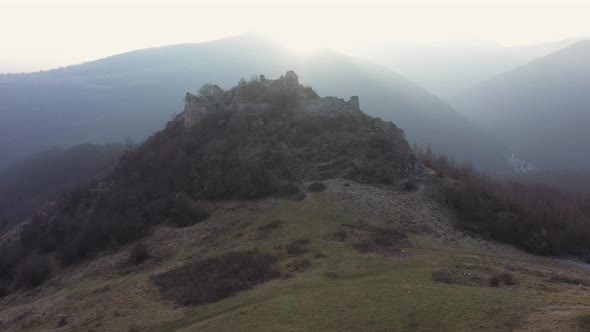 Aerial View of Ruins of a Medieval Castle. Liteni, Fortress ...