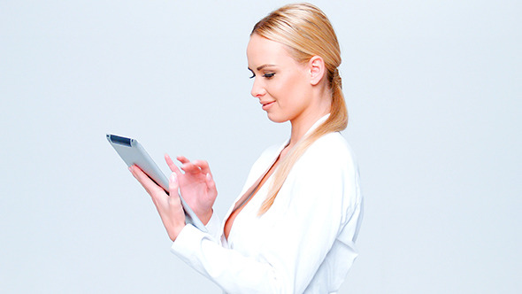 Sexy Business Woman Using Modern Touch Pad, Stock Footage | VideoHive