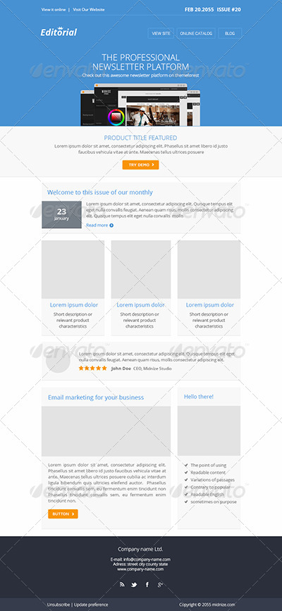 Editorial - Minimal PSD Email Newsletter Template, Web Elements ...