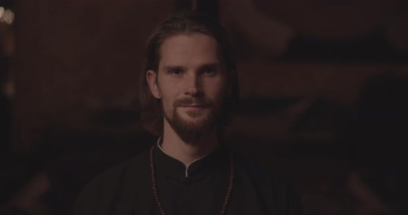 Man Bows With His Hands Together As Gesture Of Respect, Stock Footage