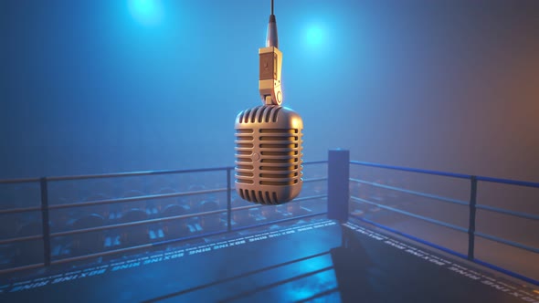 Animation with metal vintage microphone hanging down above the empty ...
