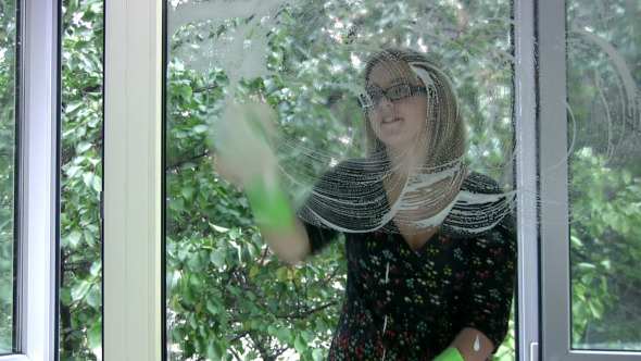 Girl Washing Window, Stock Footage | VideoHive