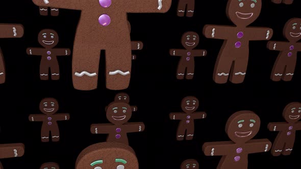 Rows Of Gingerbread Men Flying Vertically In Seamless Loop, Motion Graphics