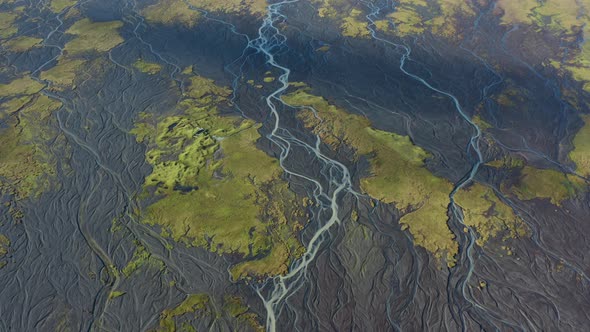 Drone Over Landscape With Dry Riverbed Of Braided River, Stock Footage