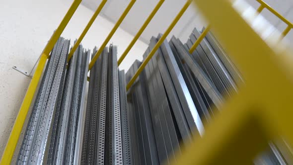 Aluminium stack of profiles in a warehouse., Stock Footage | VideoHive