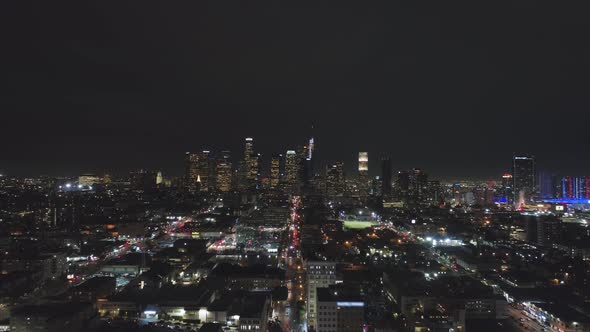 Los Angeles City at Night, California, USA. Aerial View, Stock Footage