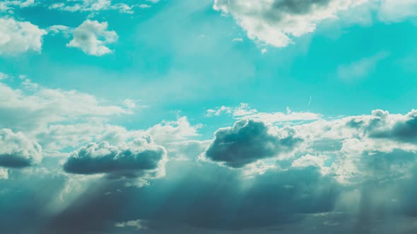 Sunrays Sunray Shine Through Dark Clouds In Cloudy Blue Sky, Stock Footage