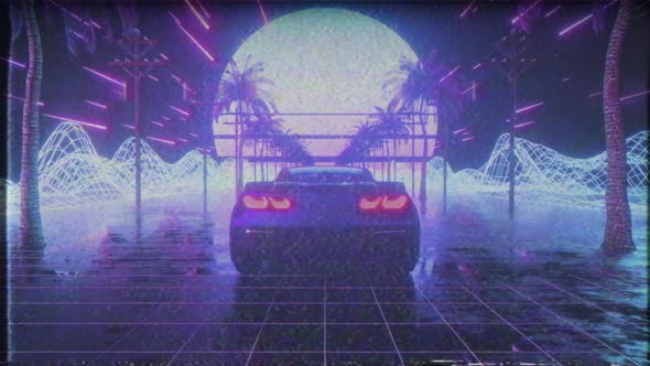 80s Retro Background 3d Animation with VHS Effect, Motion Graphics