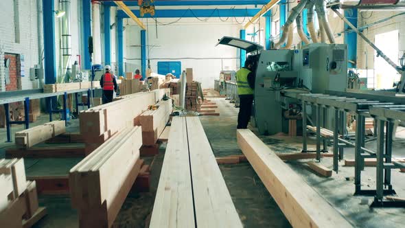 People Work with Timber at Woodworking Factory., Stock Footage | VideoHive