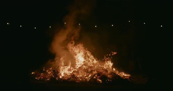 Burning Big Controlled Bonfire Outdoors at Night, Stock Footage | VideoHive