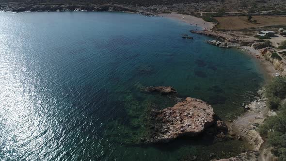 Aliko beach on the island of Naxos in the Cyclades in Greece seen from ...
