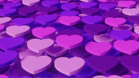 3d render seamless loop animated background with pink and violet heart ...