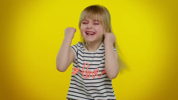 Little Teen Child Kid Girl Celebrate Success Win Scream Rejoices Doing ...