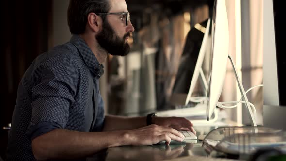 Software Developer Overworked On Computer Code Review Startup. Man ...