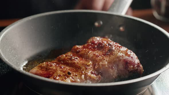 Chef Frying Ribs with Flambe Technique, Stock Footage | VideoHive