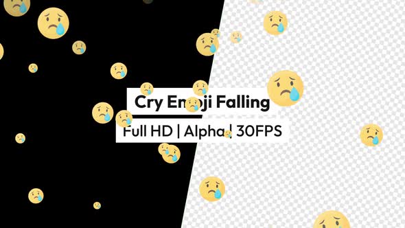 Crying Face Emoji Falling with Alpha, Motion Graphics | VideoHive