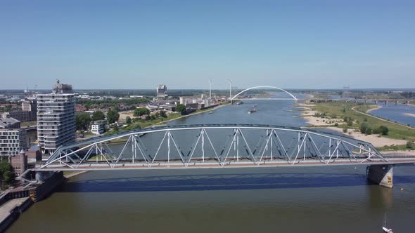 Railroad Bridge over river Waal in Nijmegen, The Netherlands, Aerial ...