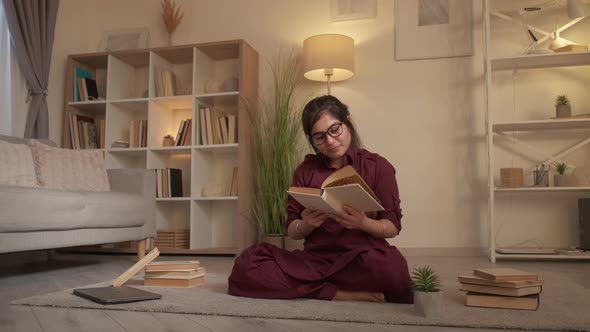 Reading Hobby Stay Home Woman Book Resting Floor, Stock Footage | VideoHive
