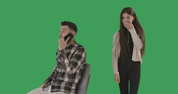 Cute Teenage Girl Imitating Father Talking on the Phone. Portrait of ...