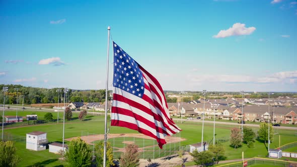 American Flag Waves Over Baseball Diamond, Stock Footage | VideoHive