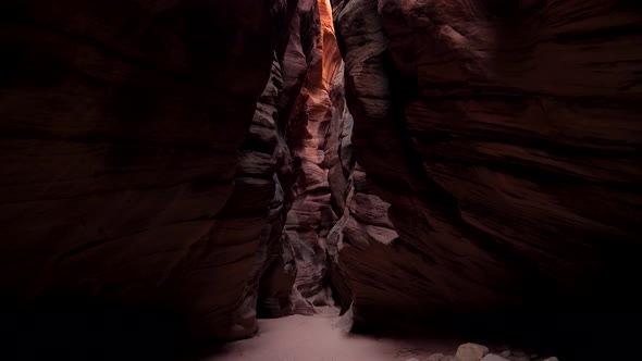 Mysterious Deep Slot Canyon With Wavy And Smooth Orange Red Stone Rock ...
