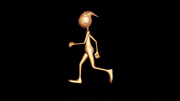 3d Character Gold Man Running Loop On Alpha Channel, Motion Graphics
