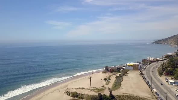 Slow motion of the most beautiful bay in Malibu.Fantastic aerial view ...