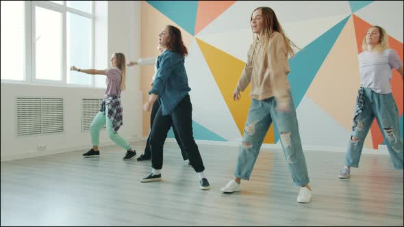 Group of Girls Dancing in Modern Dance Studio Having Fun Together ...
