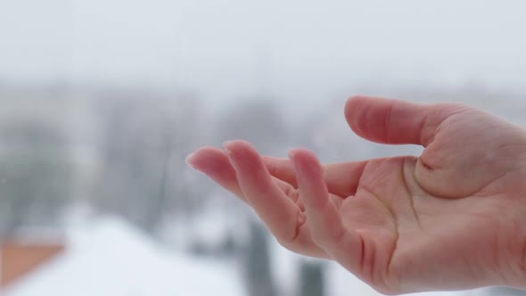 Slow Motion of Snow Falling Into Female Hand, Stock Footage | VideoHive