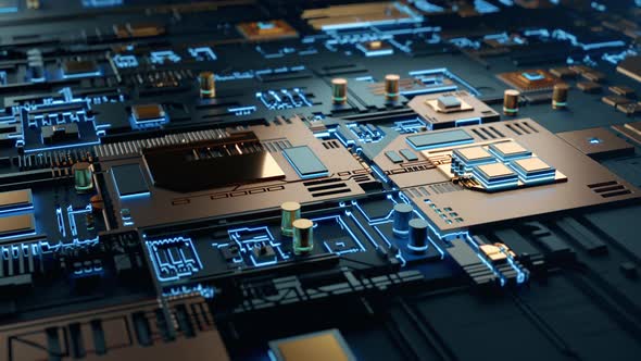 High Tech Integrated Circuit Board with Processor Close Up, Stock Footage