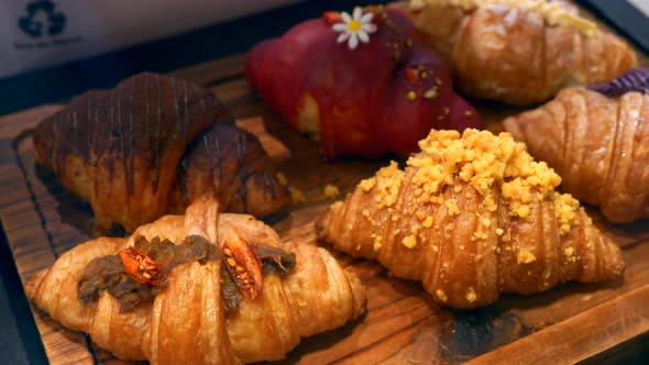 Sweet Baked French Croissants with Beautiful Flower and Chocolate ...