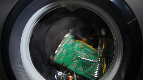 Soft Focus Video. Wash Computer Parts In A Washing Machine, Radio ...