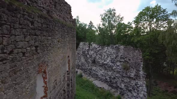 Medieval Castle Ruins in Latvia Rauna. Aerial View Over Old Stoune ...