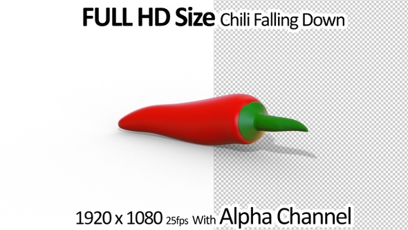 Single Chilli Falling Down Full HD with Alpha Channel, Motion Graphics