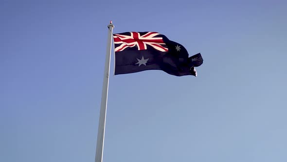 Australian "Aussie" flag waving in the wind, Toowoomba Queensland ...