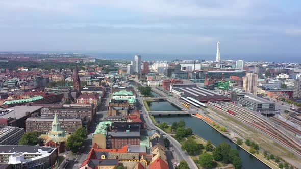Aerial view of the Malmo Central Station on the background of the ...