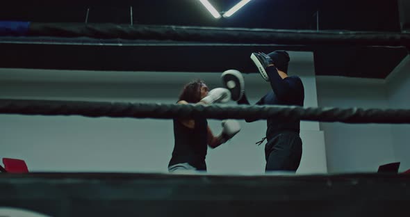 Hard Boxing Workout with Coach in Fight Club Active Fitness Training ...