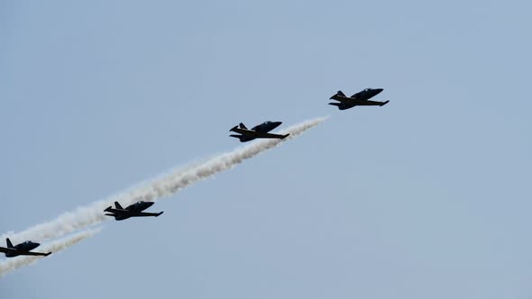 Flying Jets in Flight Try To Overtake Each Other, Release Smoke ...