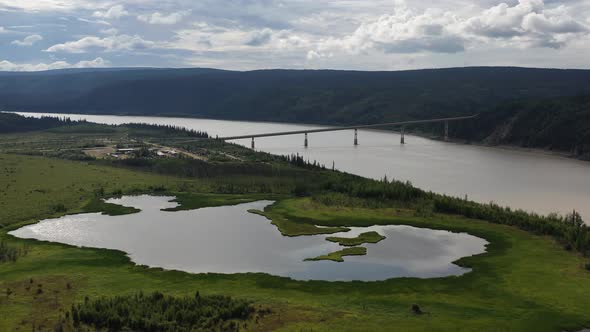 Drone flying over the Yukon river bridge known as the E. L. Patton ...