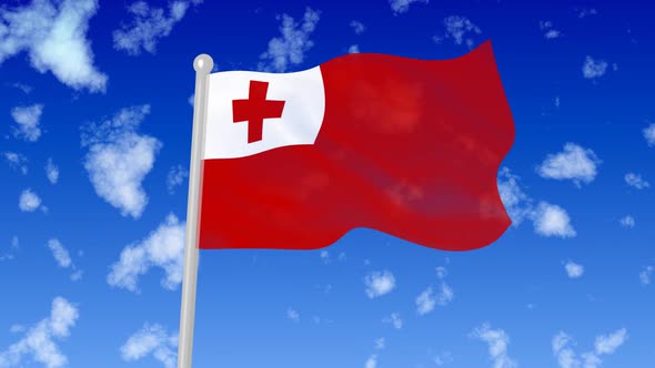 Tonga Flying Flag Wave In The Sky With Clouds, Motion Graphics | VideoHive
