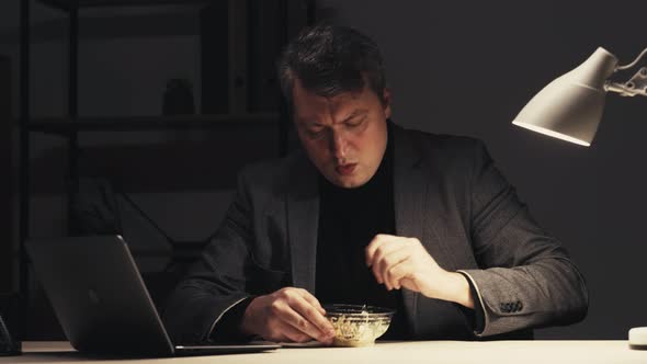 Night Work Late Dinner Sneaky Employee Eating Food, Stock Footage ...