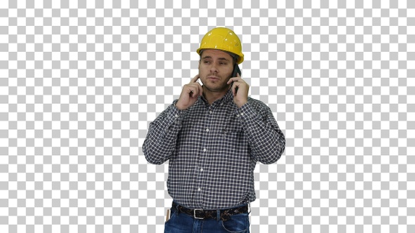 Construction Worker Using Smartphone, Alpha Channel, Stock Footage