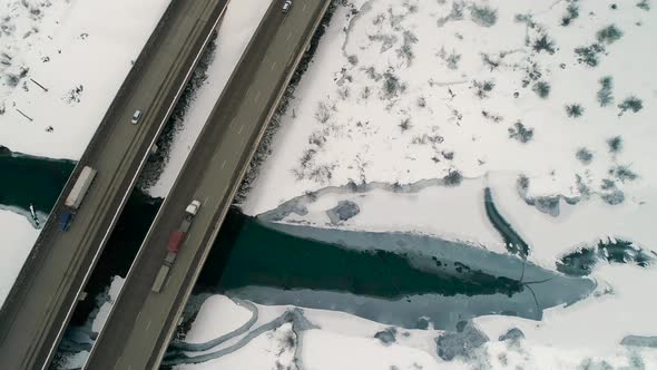 Birds Eye View Snowy Rural Freeway Commute, Stock Footage | VideoHive