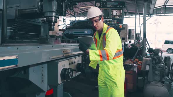 Smart Factory Worker Using Machine in Factory Workshop, Stock Footage