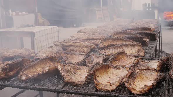 Traditional Medieval Barbecue Ribs Grill BBQ Medieval Style Fried Meat ...